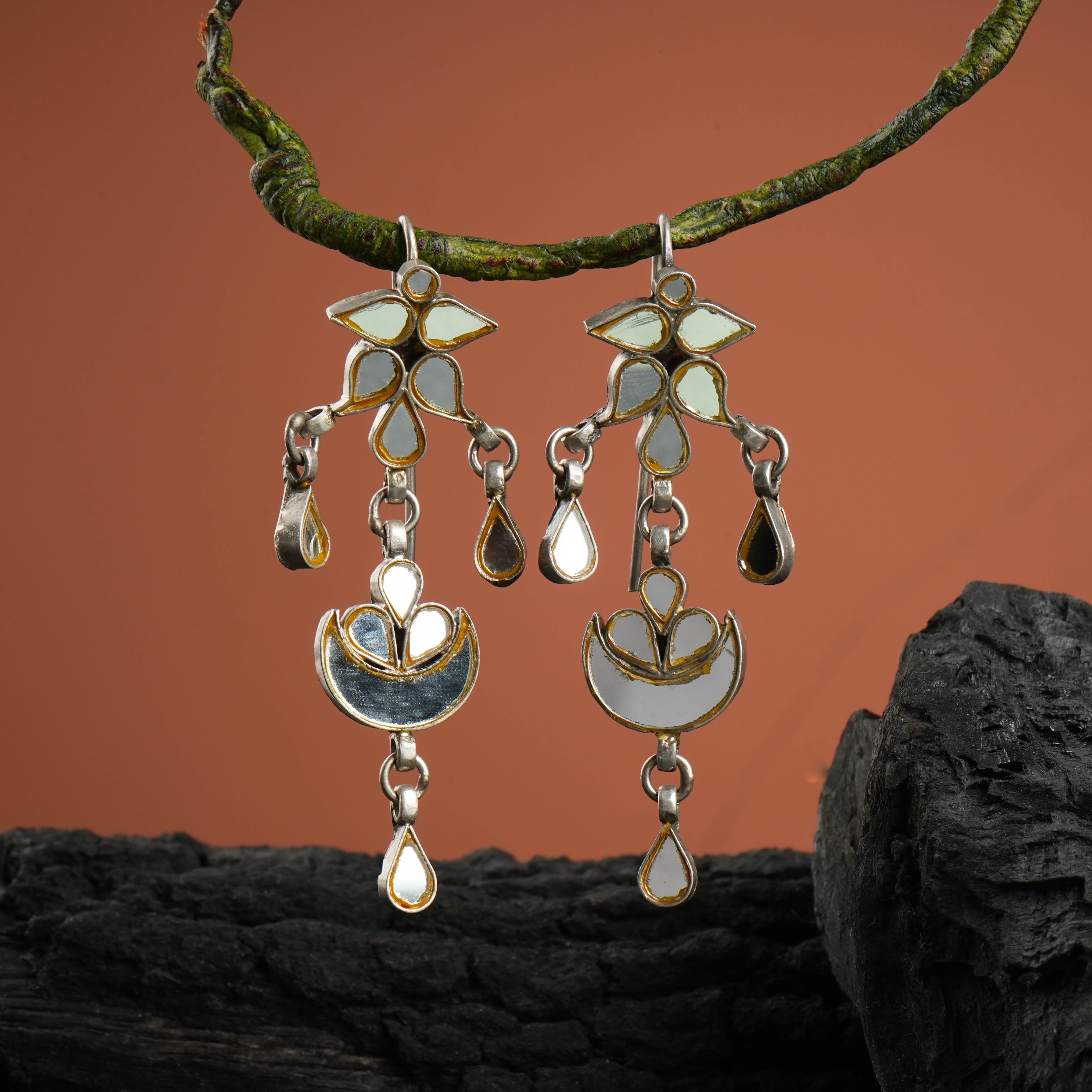 Madhu Chandrika Desert Rose Silver Danglers – Totapari